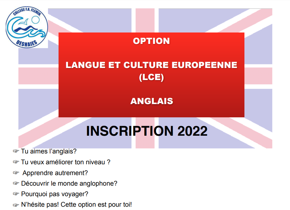 Inscription option LCE anglais ( rentrée 2022) – Collège Félix-Aladin ...